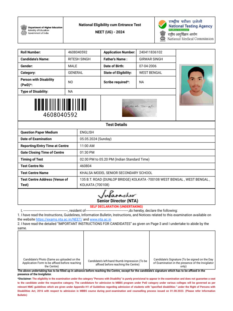 Neet Admit Card | PDF