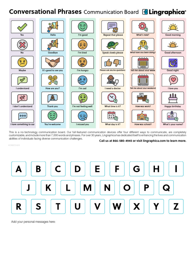 Conversational Phrases Communication Board | PDF