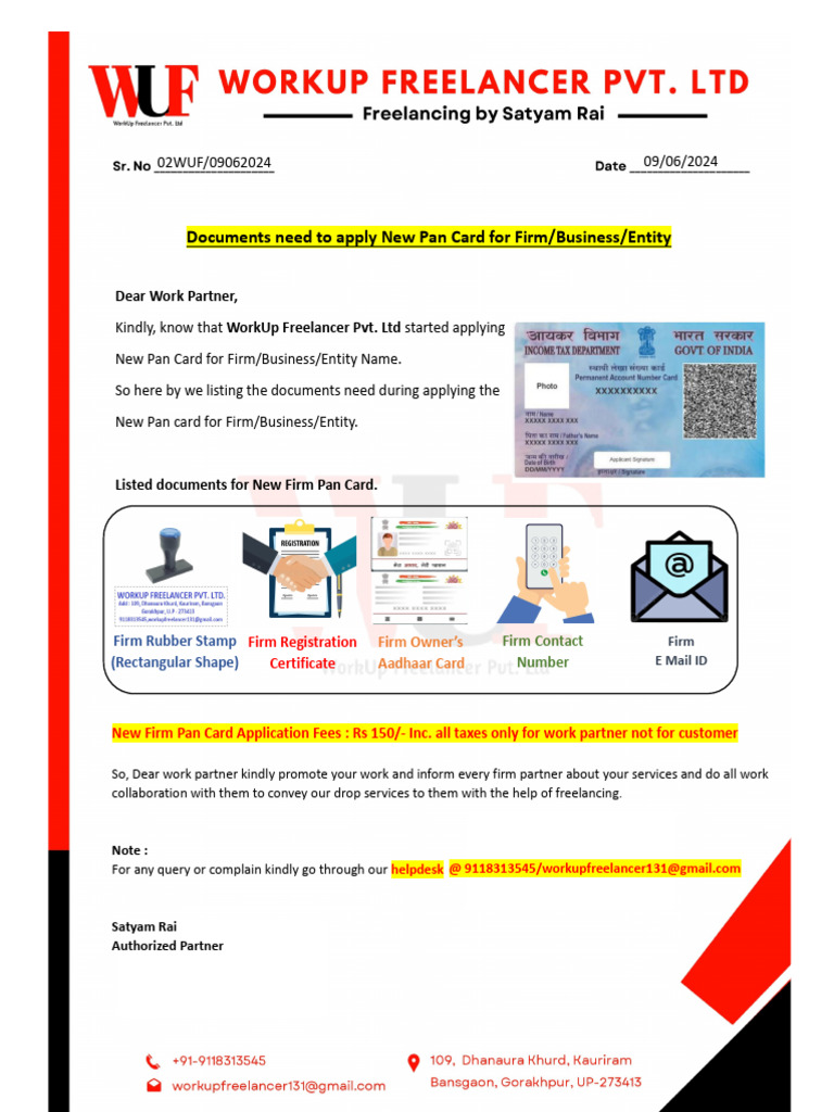 New Firm Pan Card WUF Circular 02WUF09202406 | PDF