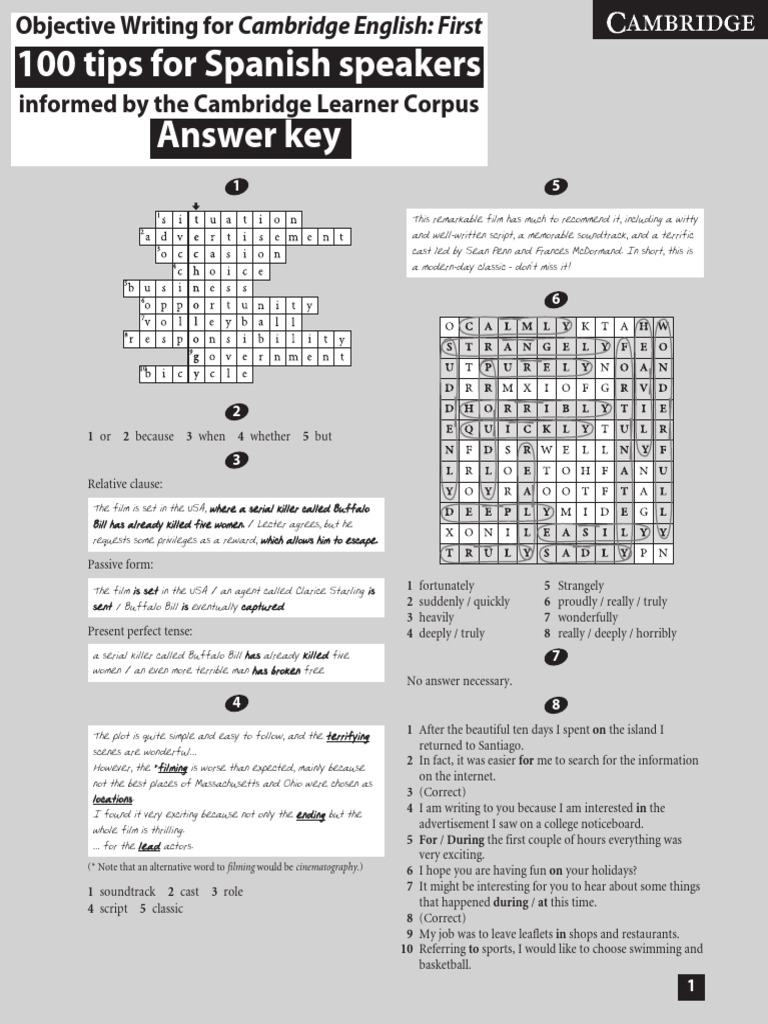 Objective First Booklet Answer Key | PDF