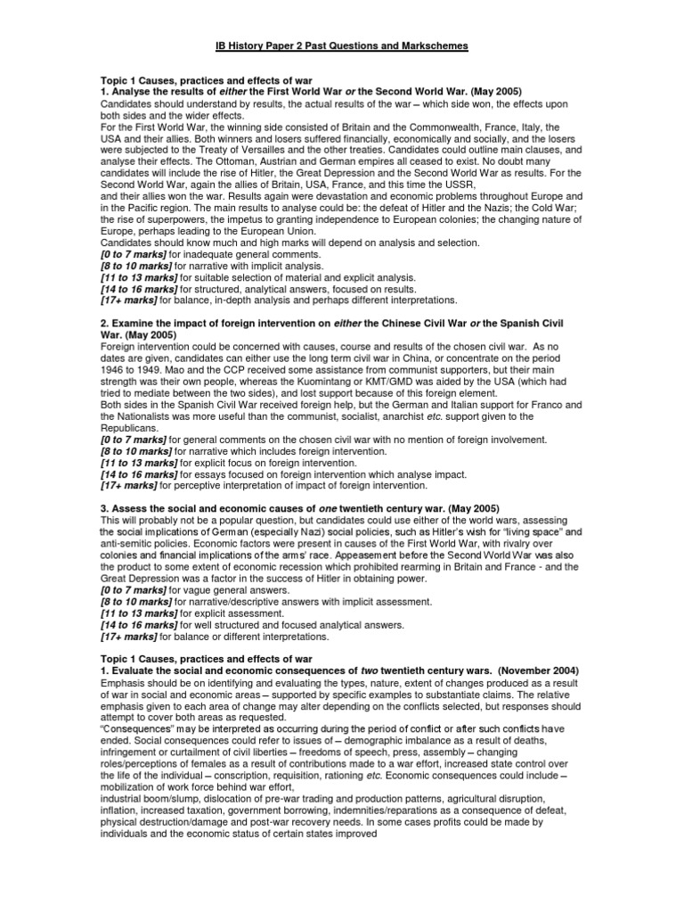 IB History Paper 2 Past Questions For 2006 | PDF