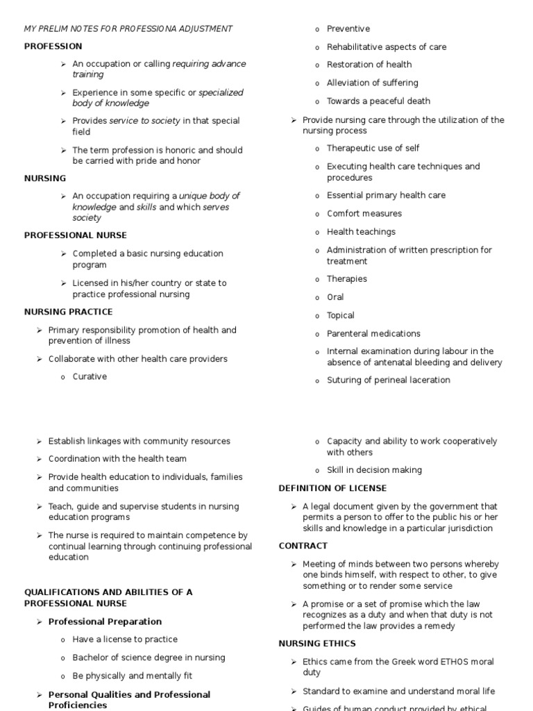 Professional Adjustment For Nursing | PDF | Nursing | Health Care