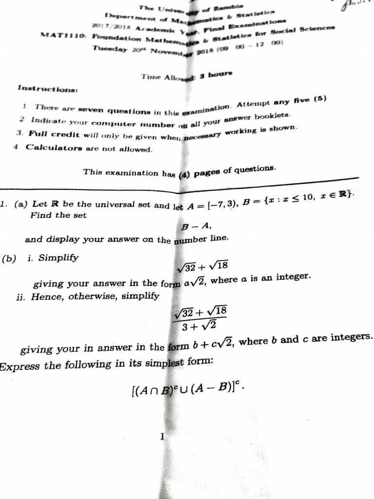 2018 Math 1110 Final Exam - 2-1 | PDF