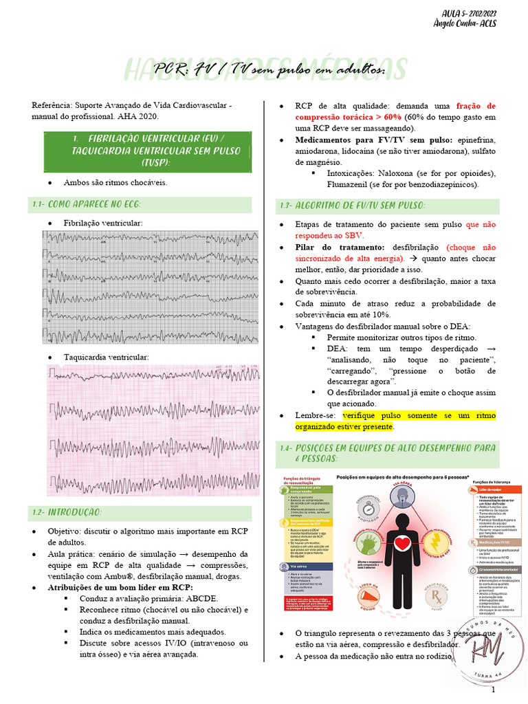 Aula 5 ACLS - FV e TV Sem Pulso em Adultos | PDF