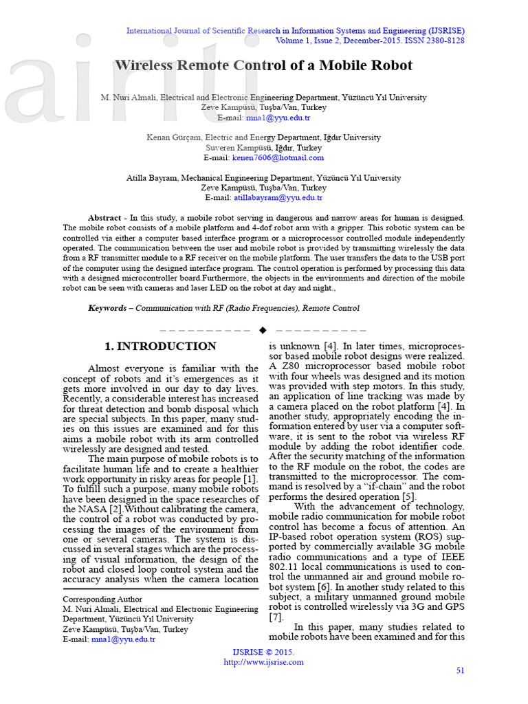 Wireless Remote Control of A Mobile Robot | PDF