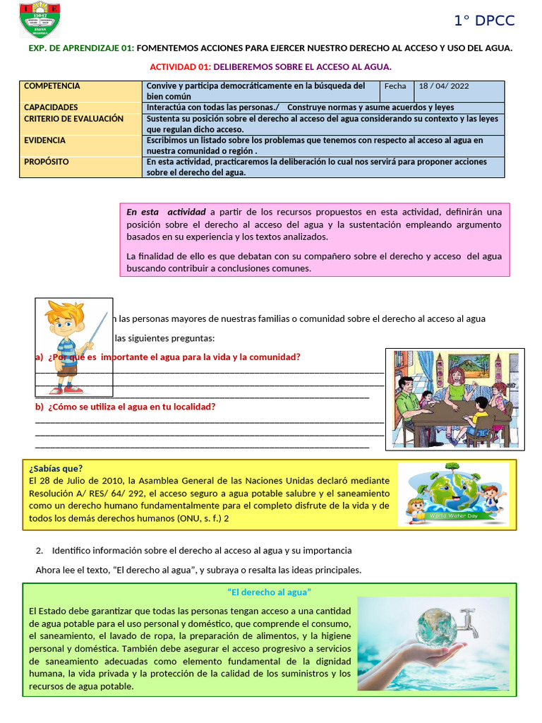 Actividad 01 DPCC 1° y 2° | PDF