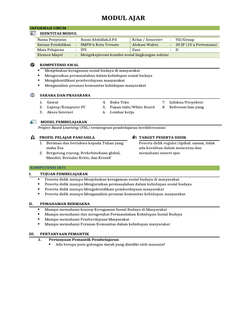 Modul Ajar IPS Sem 2 - Tema 4 | PDF