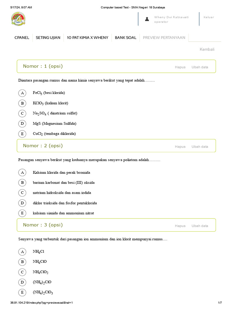 Computer Based Test - SMA Negeri 18 Surabaya 1 | PDF