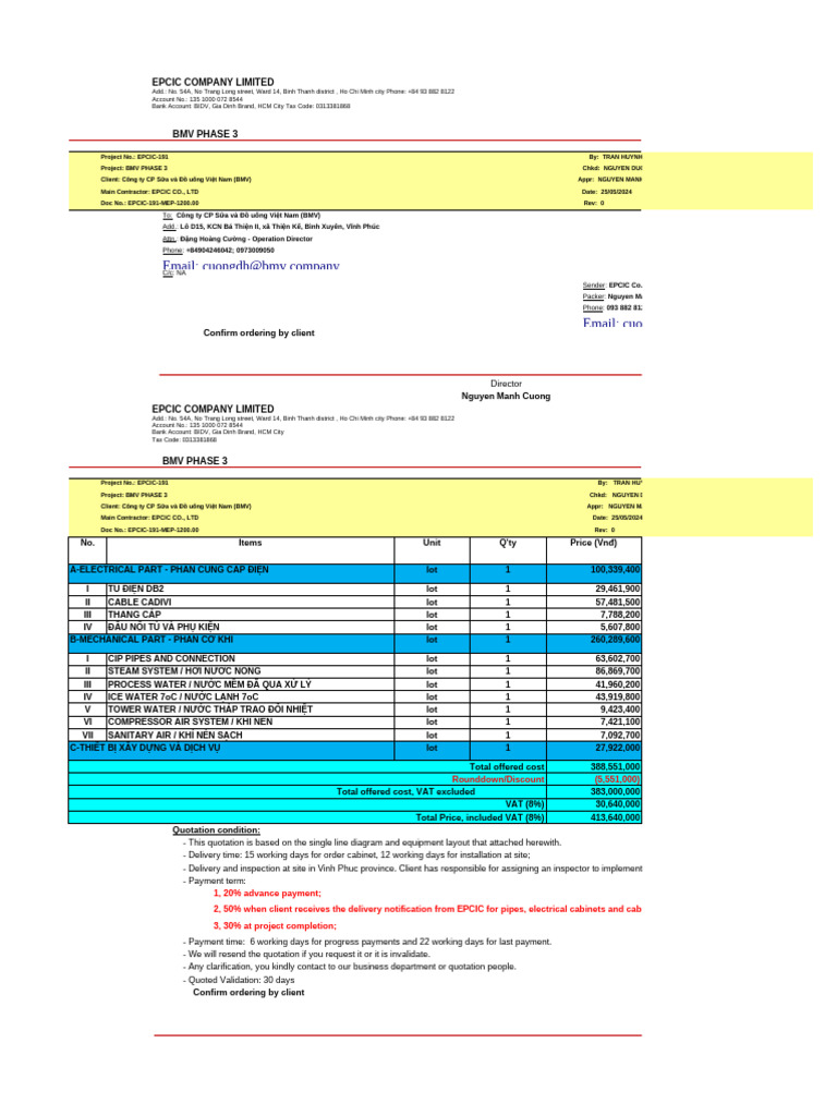 EPCIC-191-MEP-1200.00-BMV Phase 3 Quotation | PDF