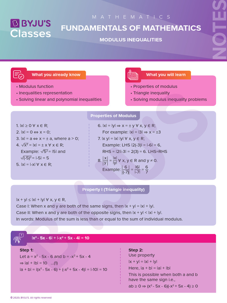 Fundamentals of Mathematics: Modulus Inequalities | PDF