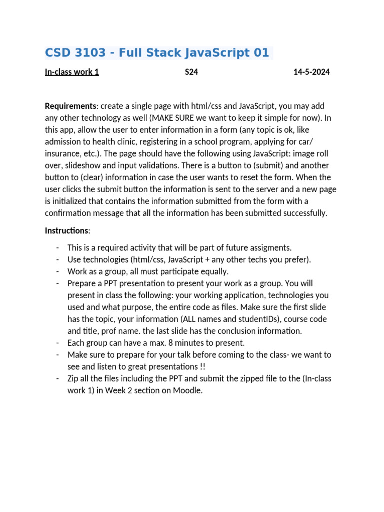 In-Class Work 1 | PDF