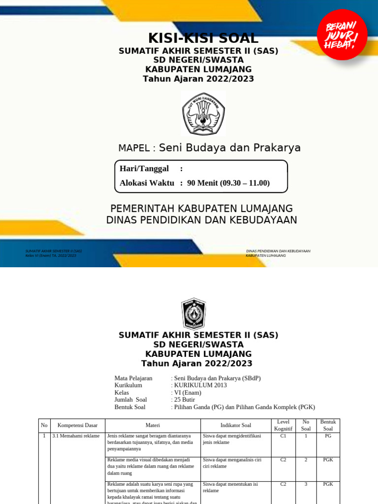 KISI - KISI SAS SBDP 2022-2023 | PDF