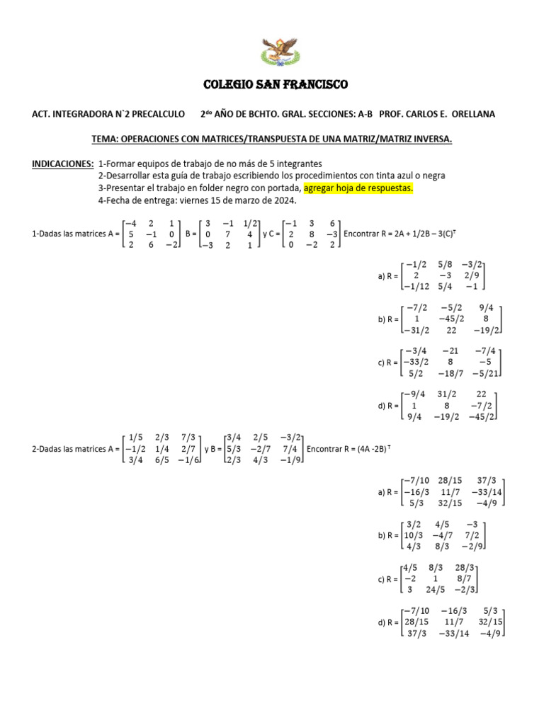Act. Integradora N2 Precalculo-2024 | PDF