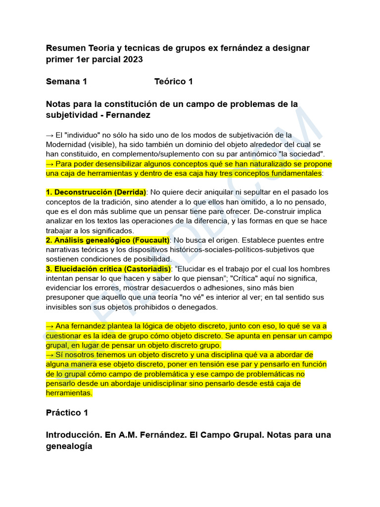 Resumen Teoria y Tecnicas de Grupos Ex Fernandez A Designar Primer 1er Parcial 2023 - 2 | PDF