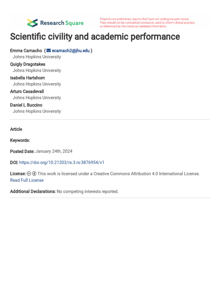 Scientific Civility and Academic Performance | PDF