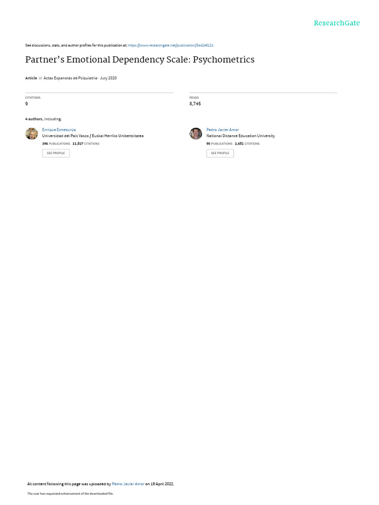 Partner's Emotional Dependency Scale: Psychometrics: Actas Espanolas de ...