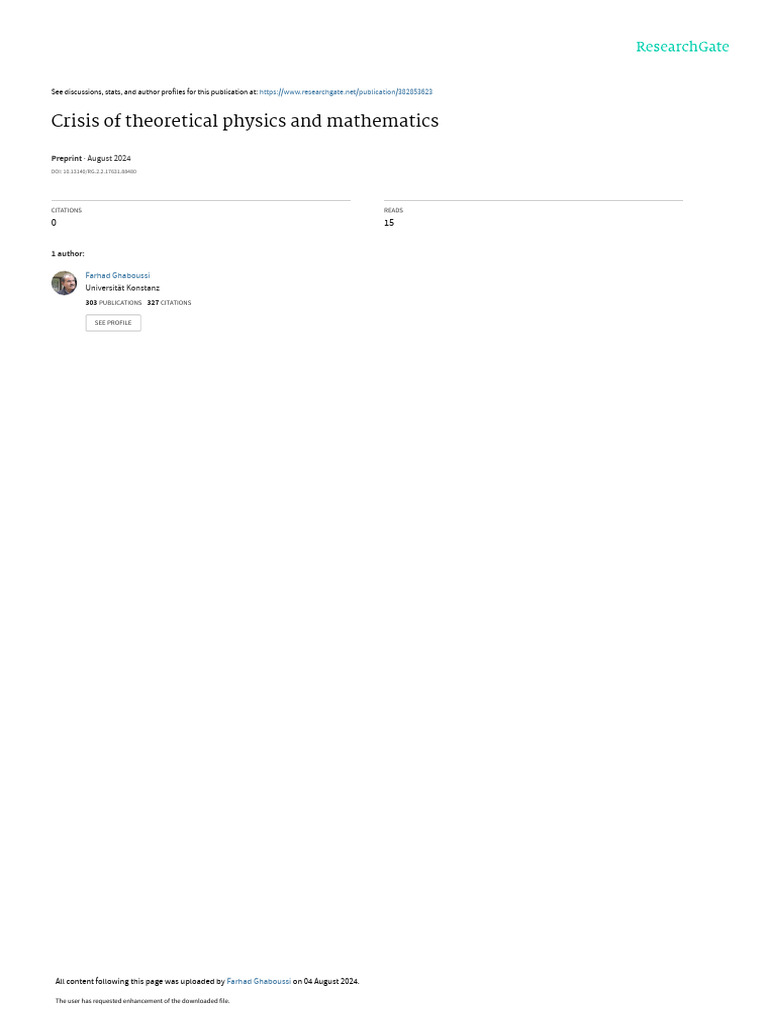 Crisis of Theoretical Physics and Mathematics: August 2024 | PDF