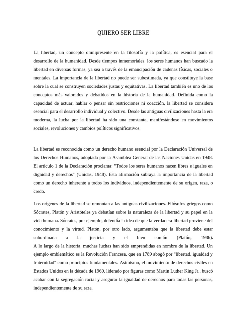 Quiero Ser Libre Ensayo | PDF