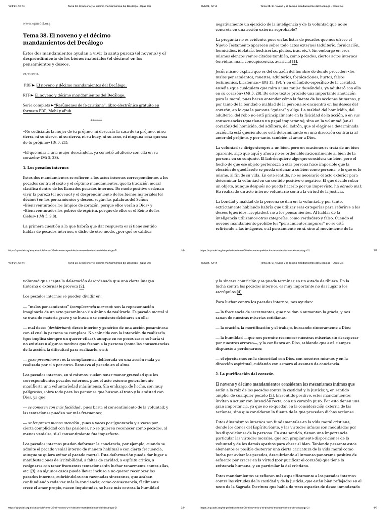 Tema 38. El Noveno y El Décimo Mandamientos Del Decálogo - Opus Dei | PDF