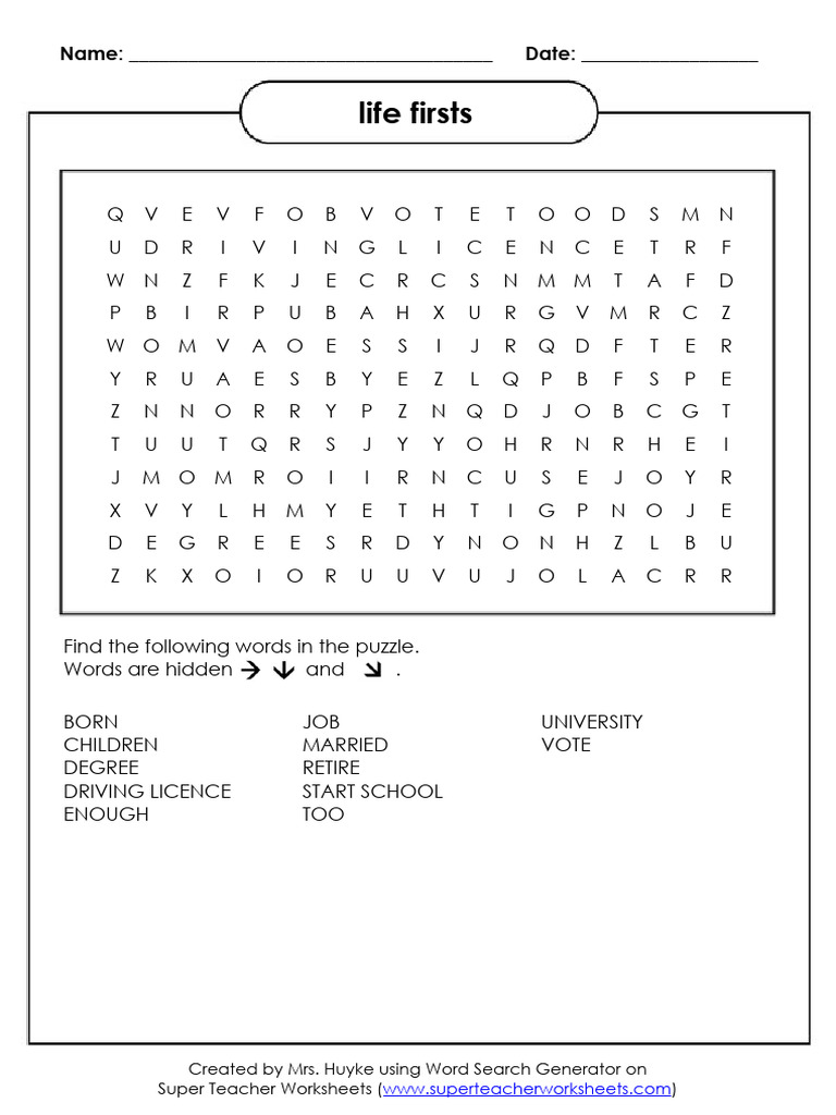 Word Search - Life Firsts | PDF