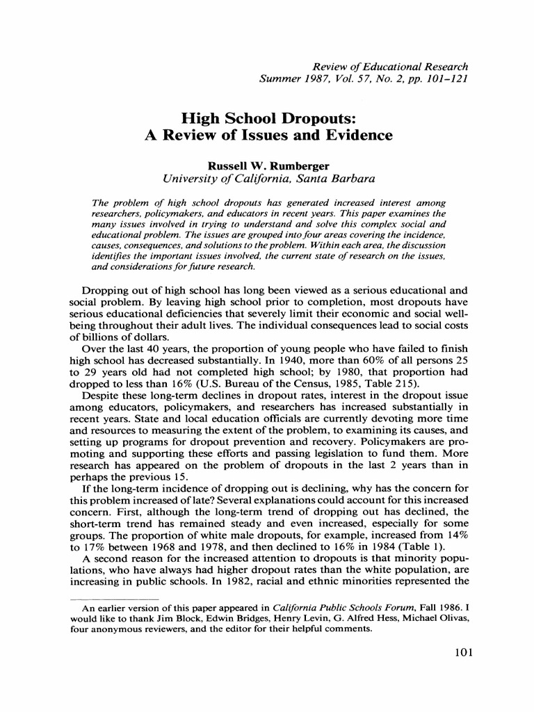 High School Dropouts A Review of Issues | PDF | General Educational ...