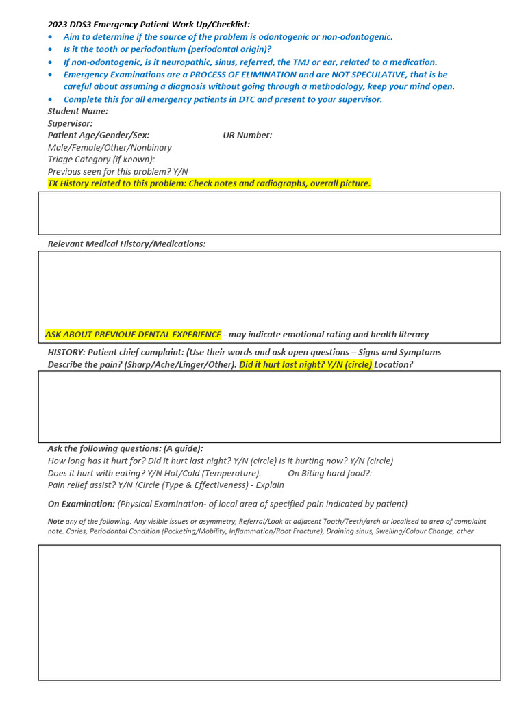 Emergency Patient Work Sheet | PDF