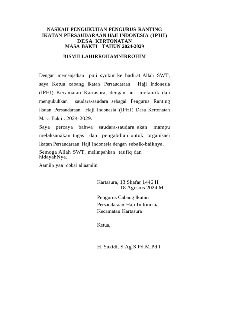 Pengukuhan Dan Ikrar Pengurus Ranting Iphi | PDF