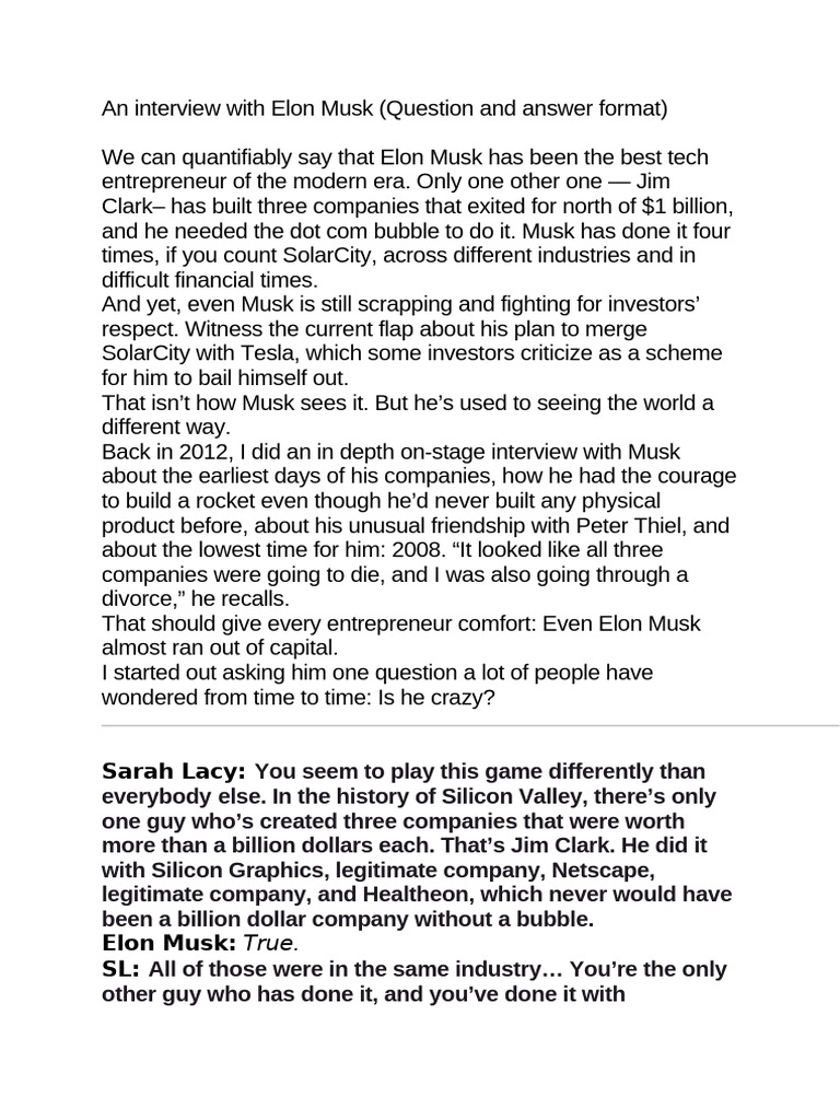 An Interview With Elon Musk | PDF
