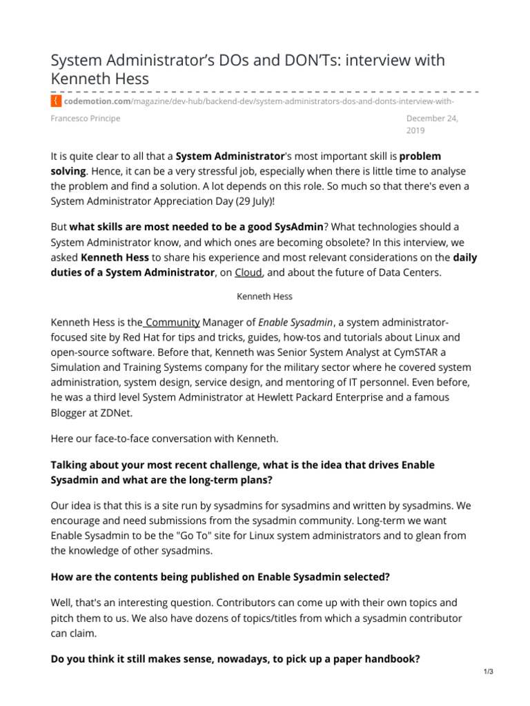 System Administrators DOs and DONTs Interview | PDF | System Administrator | Cloud Computing