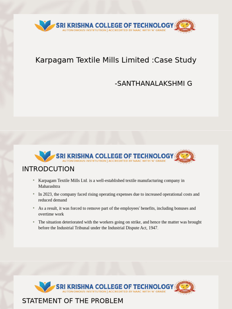 Karpagam Textile Mills Limited | PDF