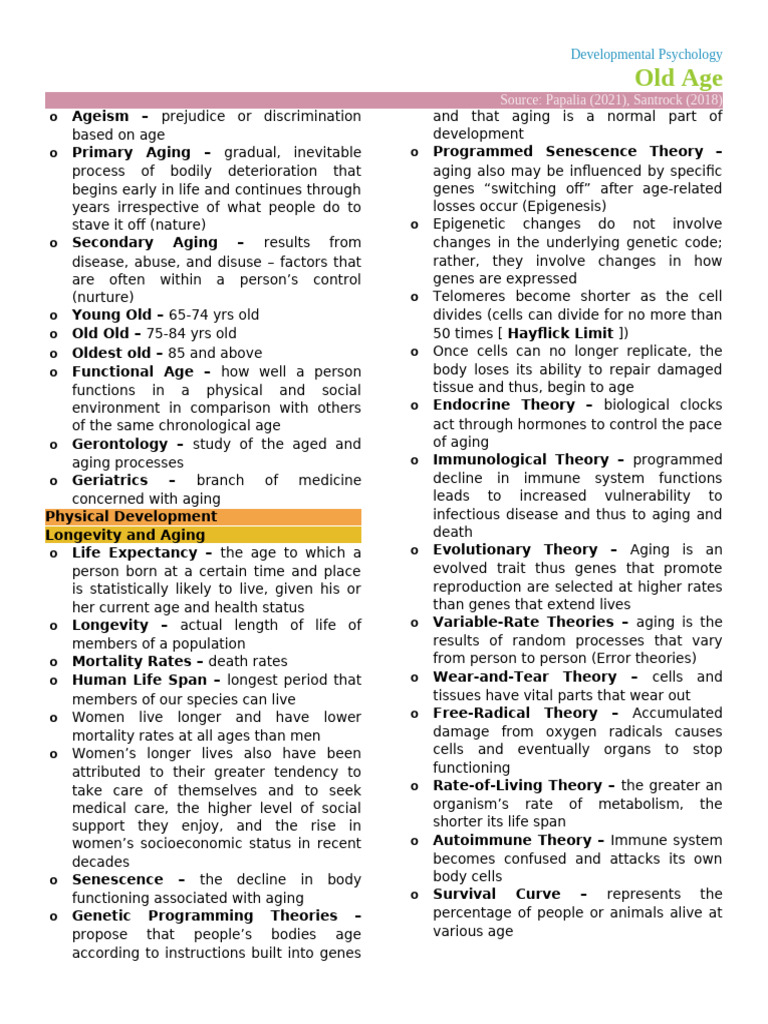 Dev Psych (Old Age) | PDF