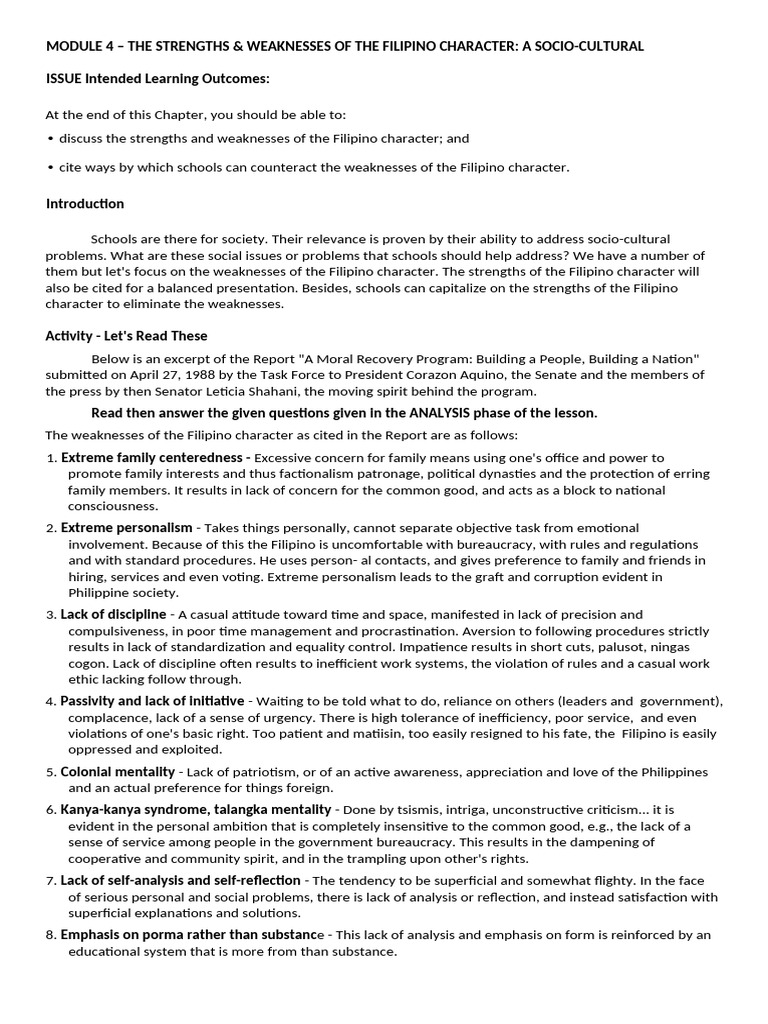 Module 4 - The Strength & Weaknesses o The Fil Char | PDF