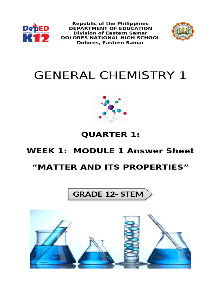 Answer Sheet Module 1 4 Matter and Its Properties Students Activity 1 | PDF