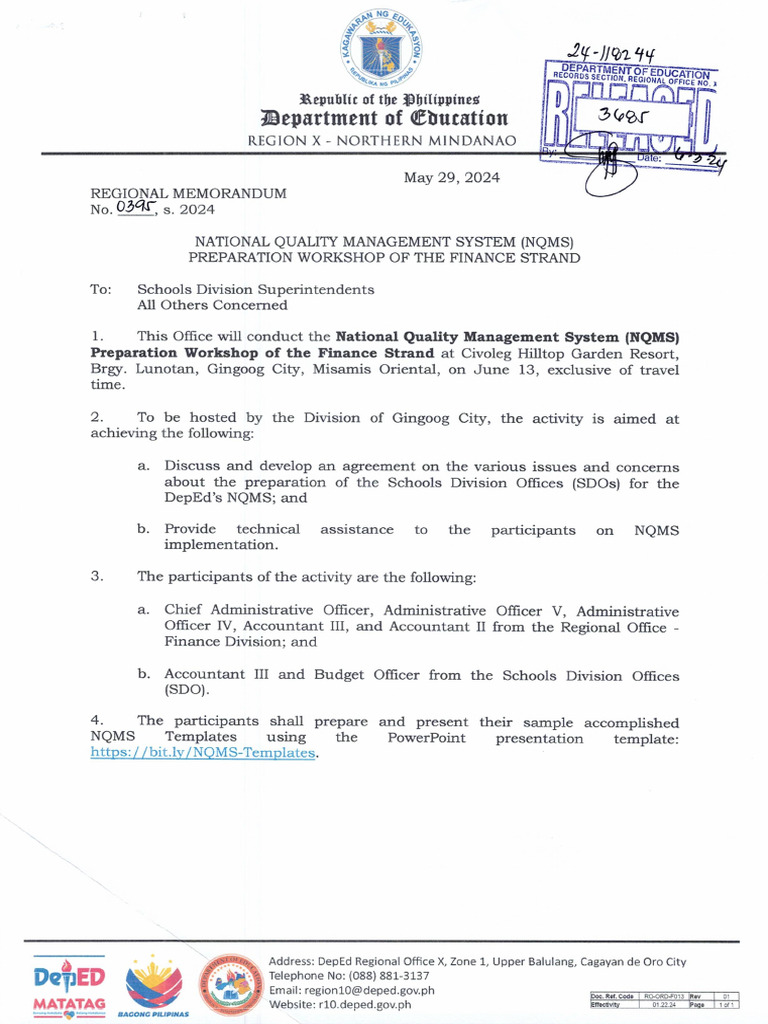 RM_395 - National Quality Management System (NQMS) Preparation Workshop ...