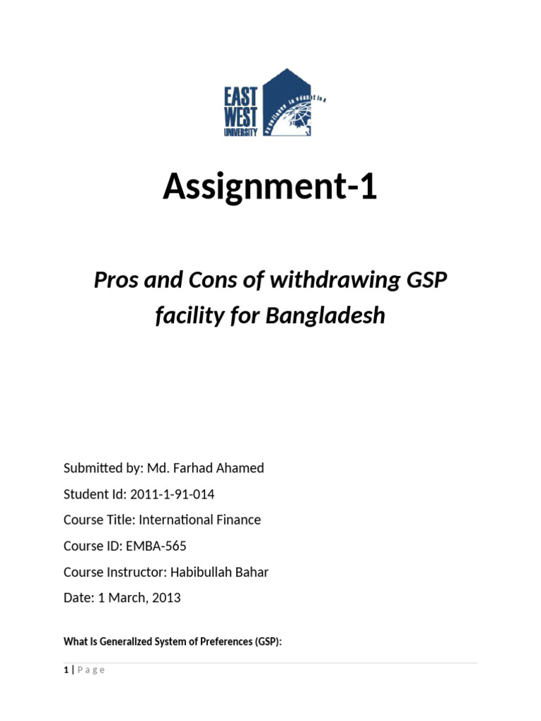 The GSP Facility - Assignment 1 | PDF