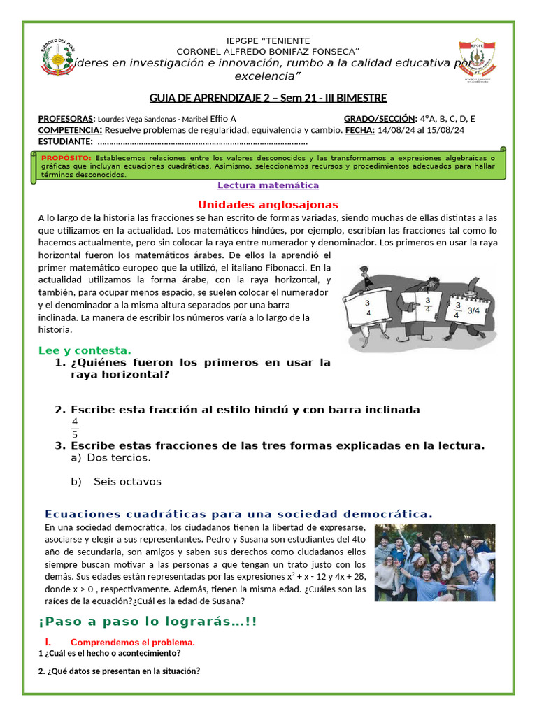 Guia 2 Semana 22ecuacion Cuadr. | PDF