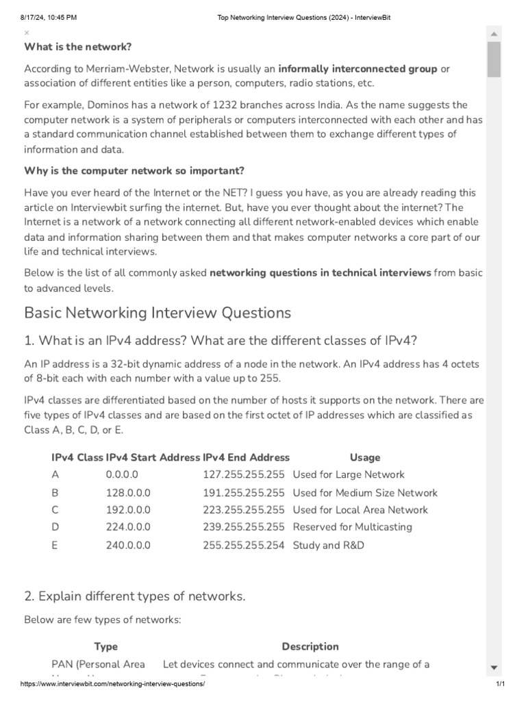 Top Networking Interview Questions and Answers (2024) - 1 | PDF | Computer Network | Technology ...