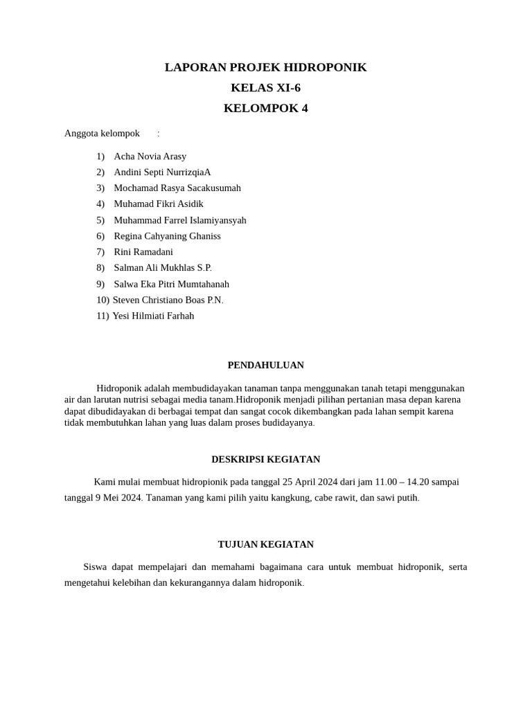 Laporan Projek Hidroponik | PDF