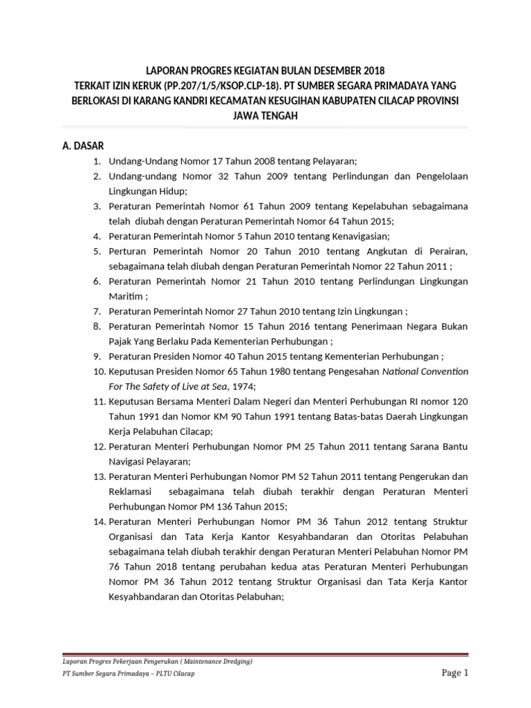 10-01-2019 Laporan Progres Kegiatan Pengerukan 2 | PDF