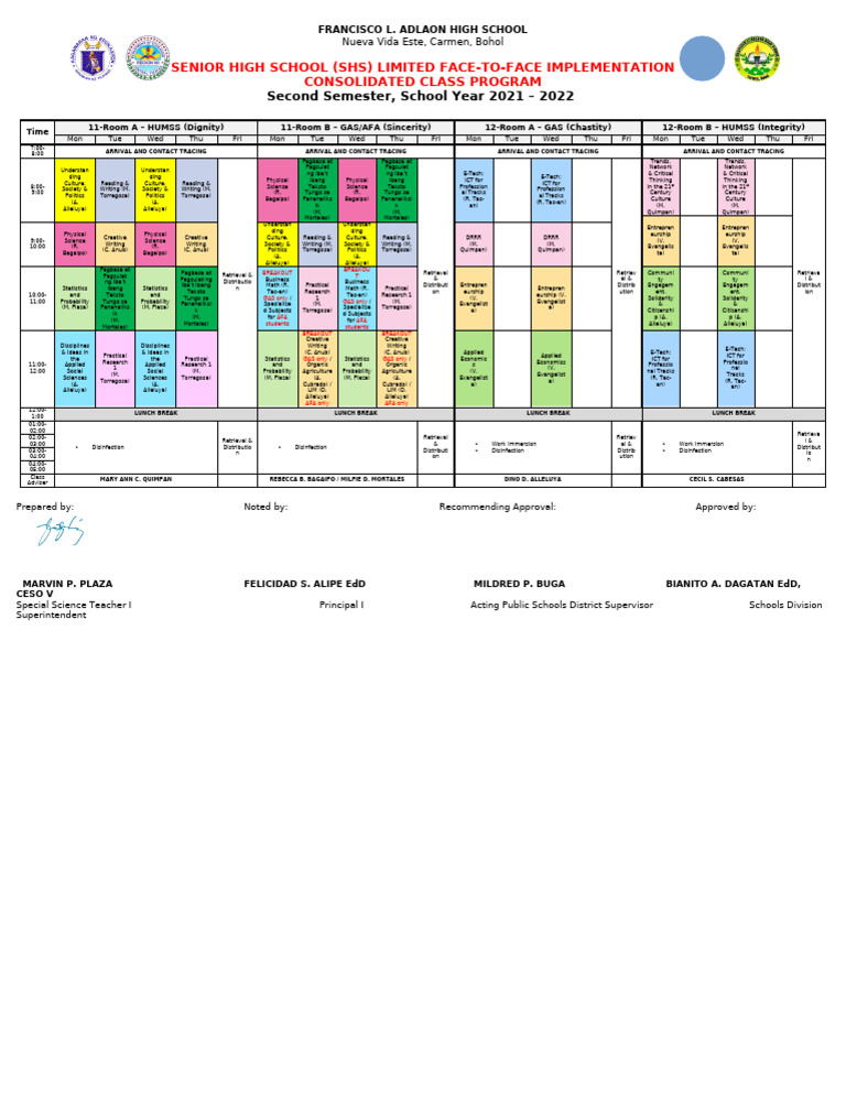 Consolidated Class Program - 2ND Sem - Sy 2021 2022 | PDF | Science