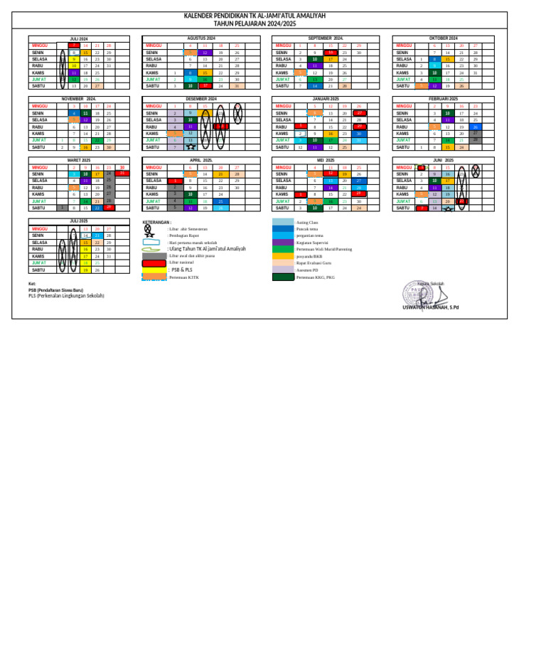 Kalender Paud 2024-2025 TK Ajm Acc | PDF