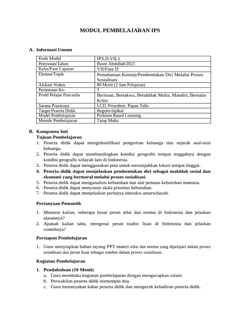 Ips SMP Kelas Vii - Modul Ajar 1.5 (Bab 1) | PDF