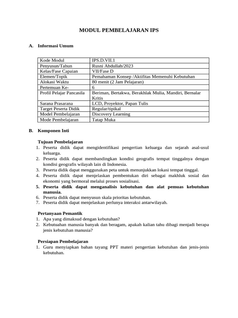Ips SMP Kelas Vii - Modul Ajar 1.6 (Bab 1) | PDF