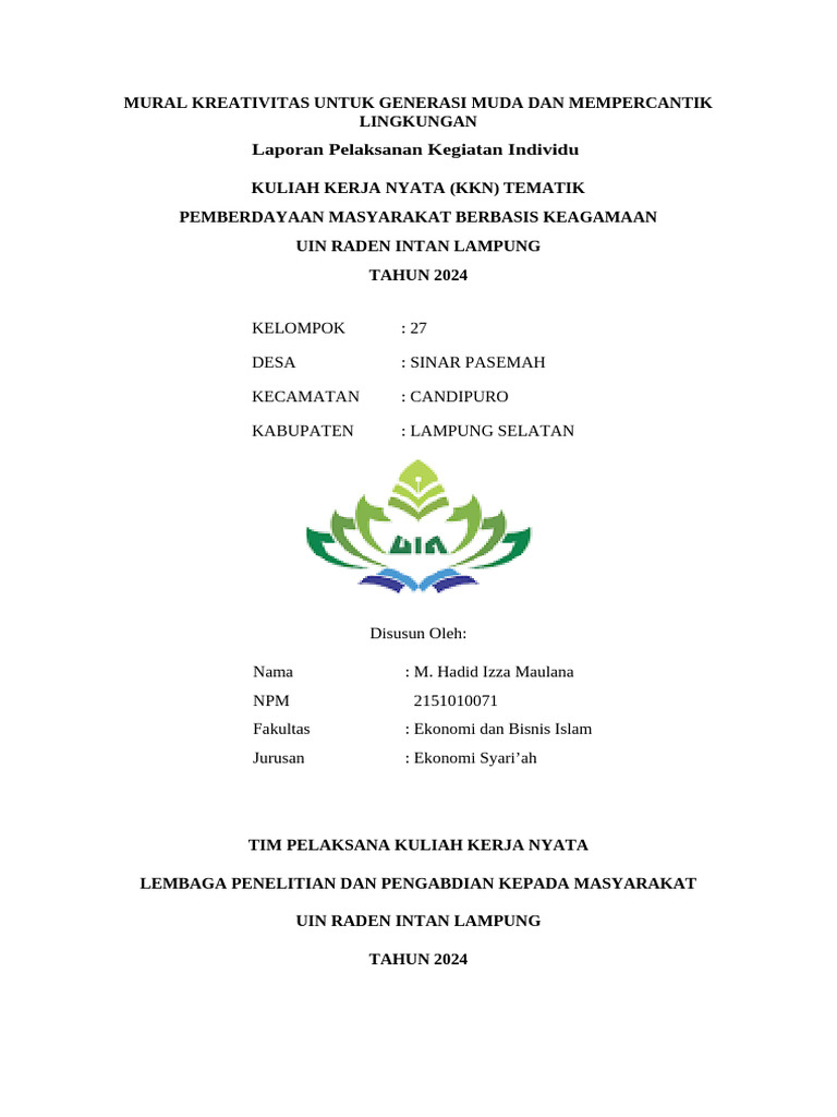 Laporan Individu KKN (Uin Ril 2024) M. Hadid Izza Maulana | PDF