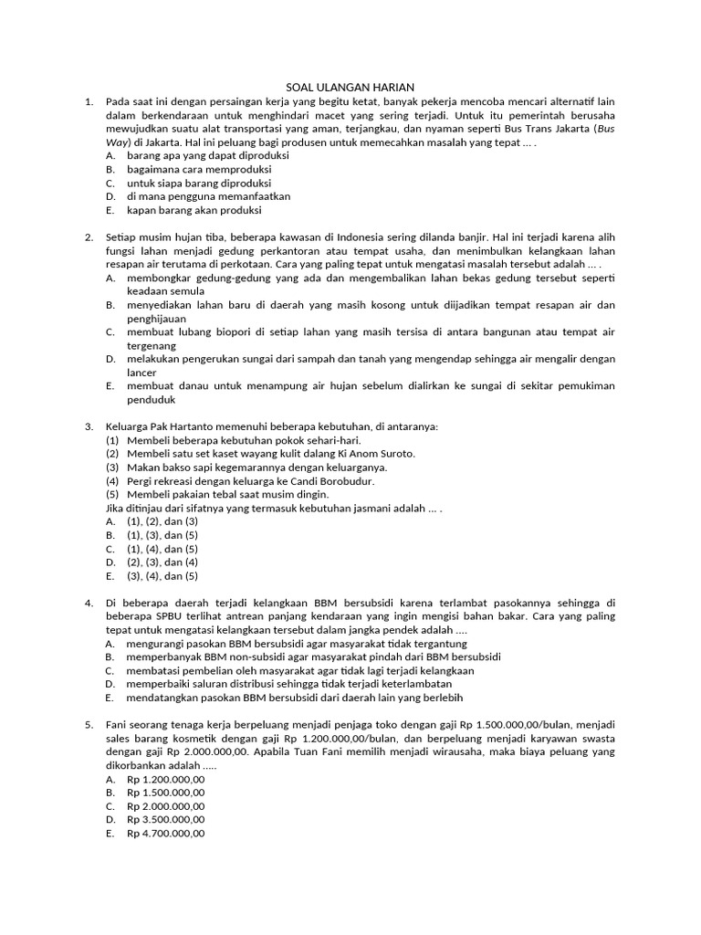 Soal Ulangan Harian Ekonomi X | PDF