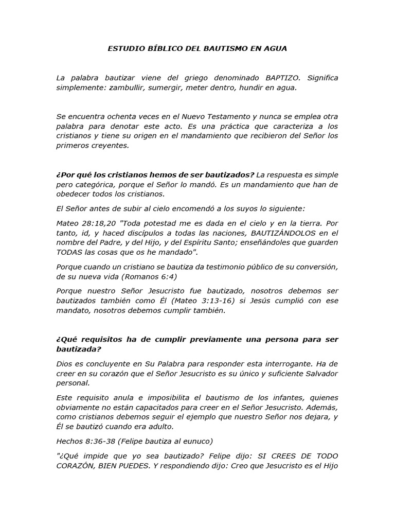 ESTUDIO BÍBLICO DEL BAUTISMO EN AGUA | PDF