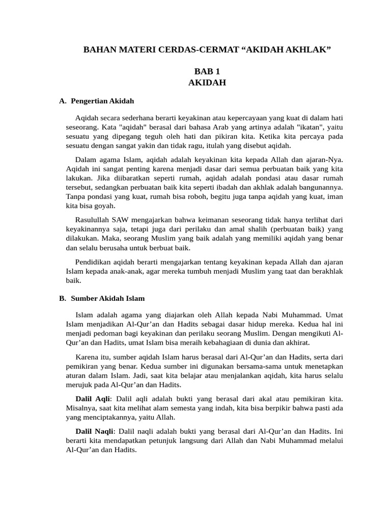 Bahan Materi CC Akidah Akhlak-1 | PDF