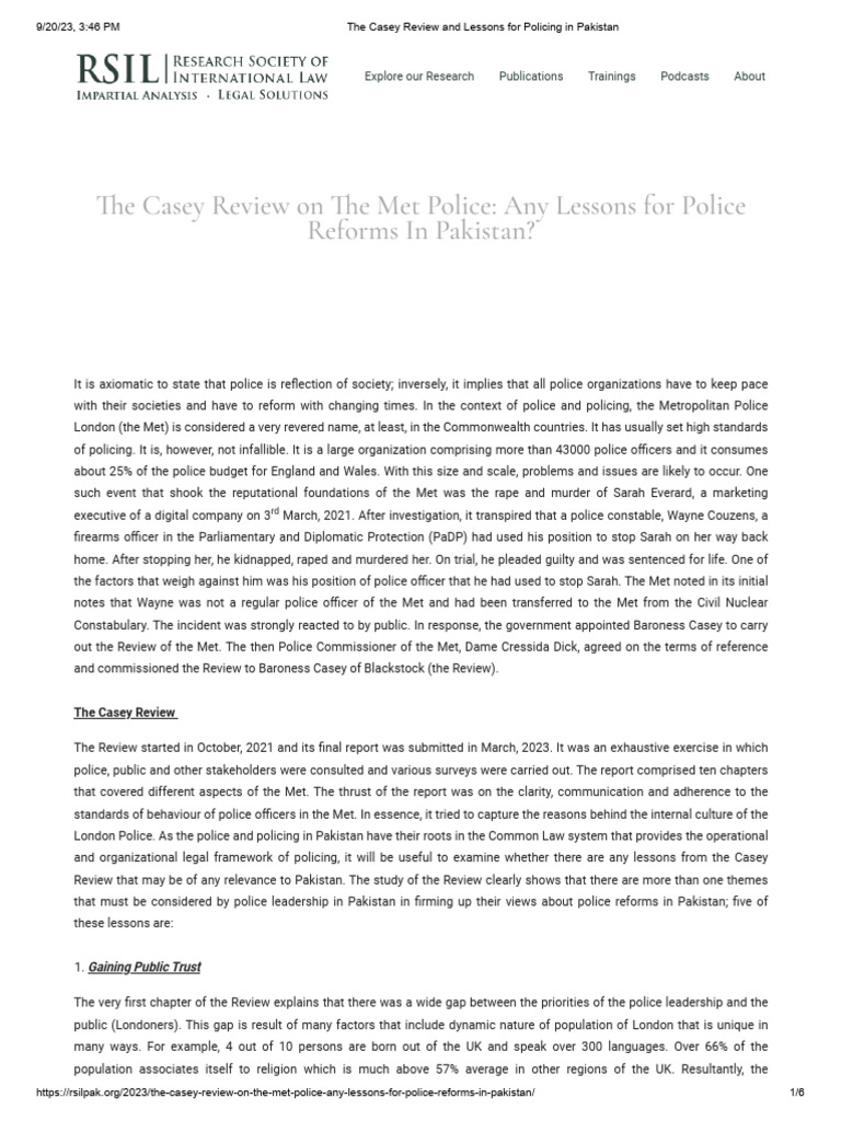 The Casey Review and Lessons For Policing in Pakistan | PDF