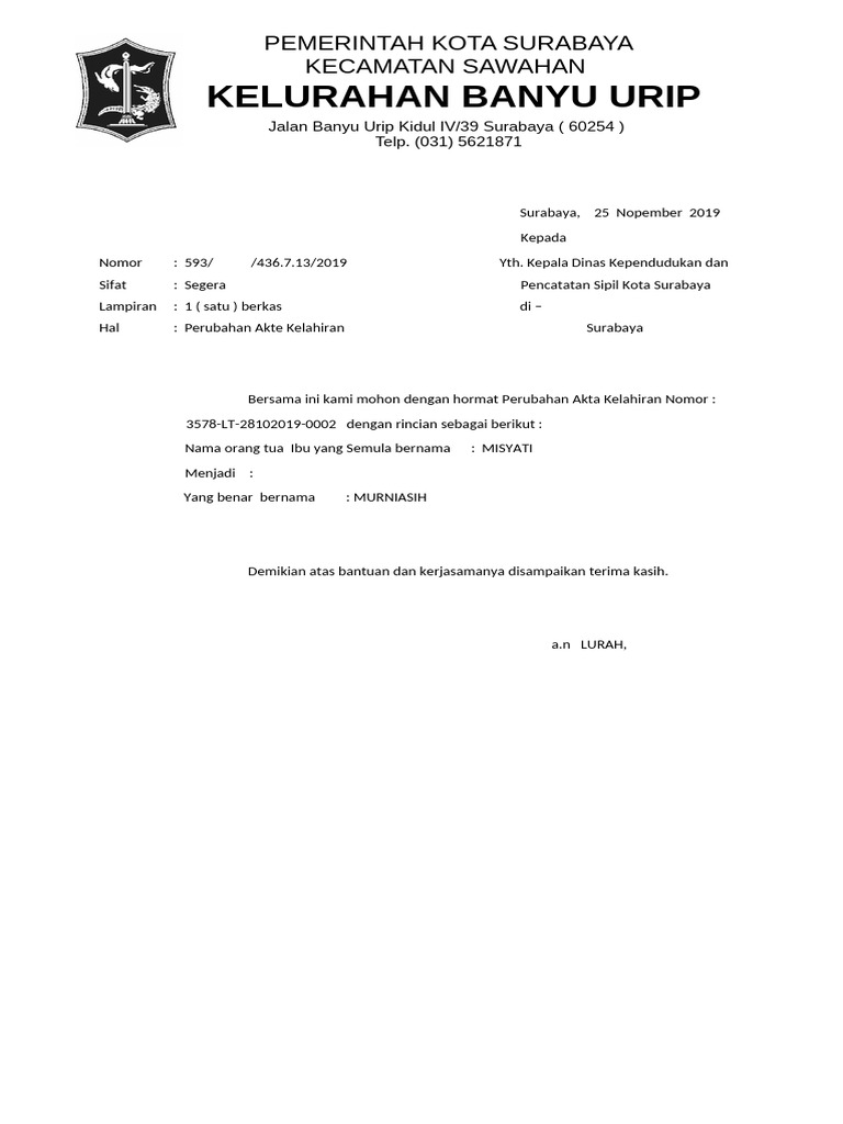 Kelurahan Banyu Urip: Pemerintah Kota Surabaya Kecamatan Sawahan | PDF