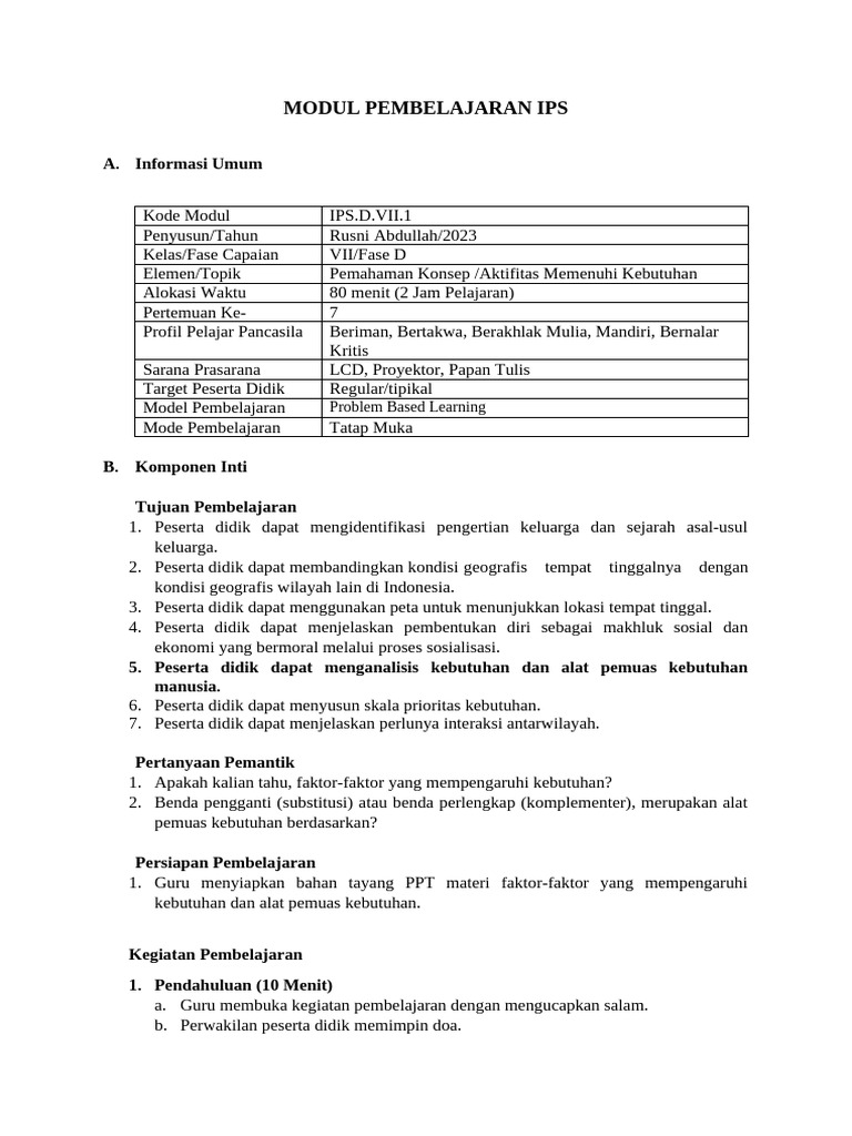 Ips SMP Kelas Vii - Modul Ajar 1.7 (Bab 1) | PDF